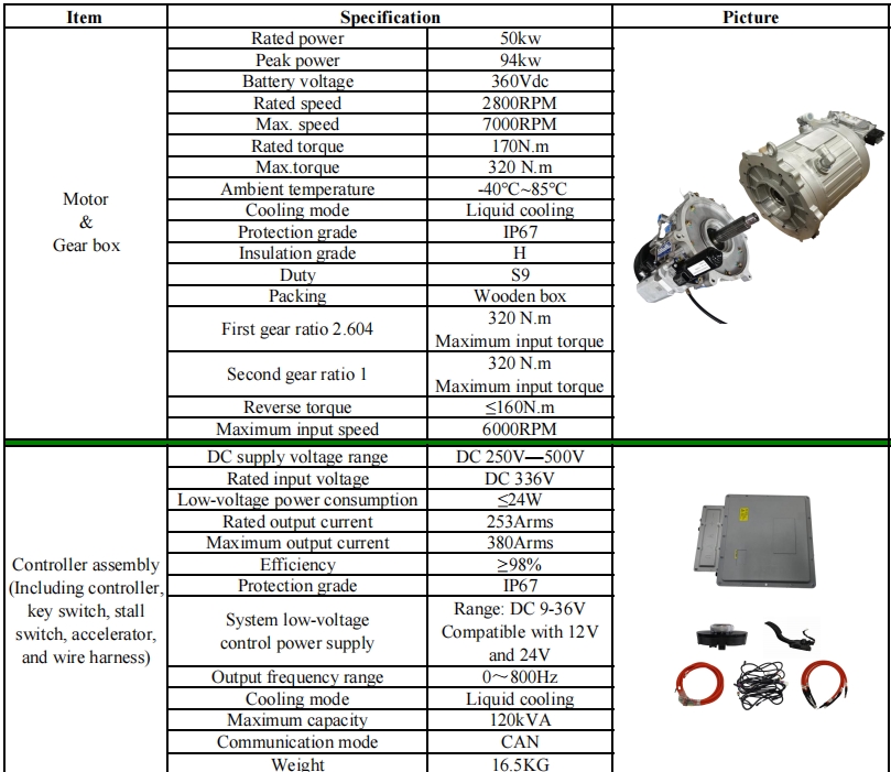 50kW/100KW 360V PMSM liquid cool motor and controller for Pickup and ...